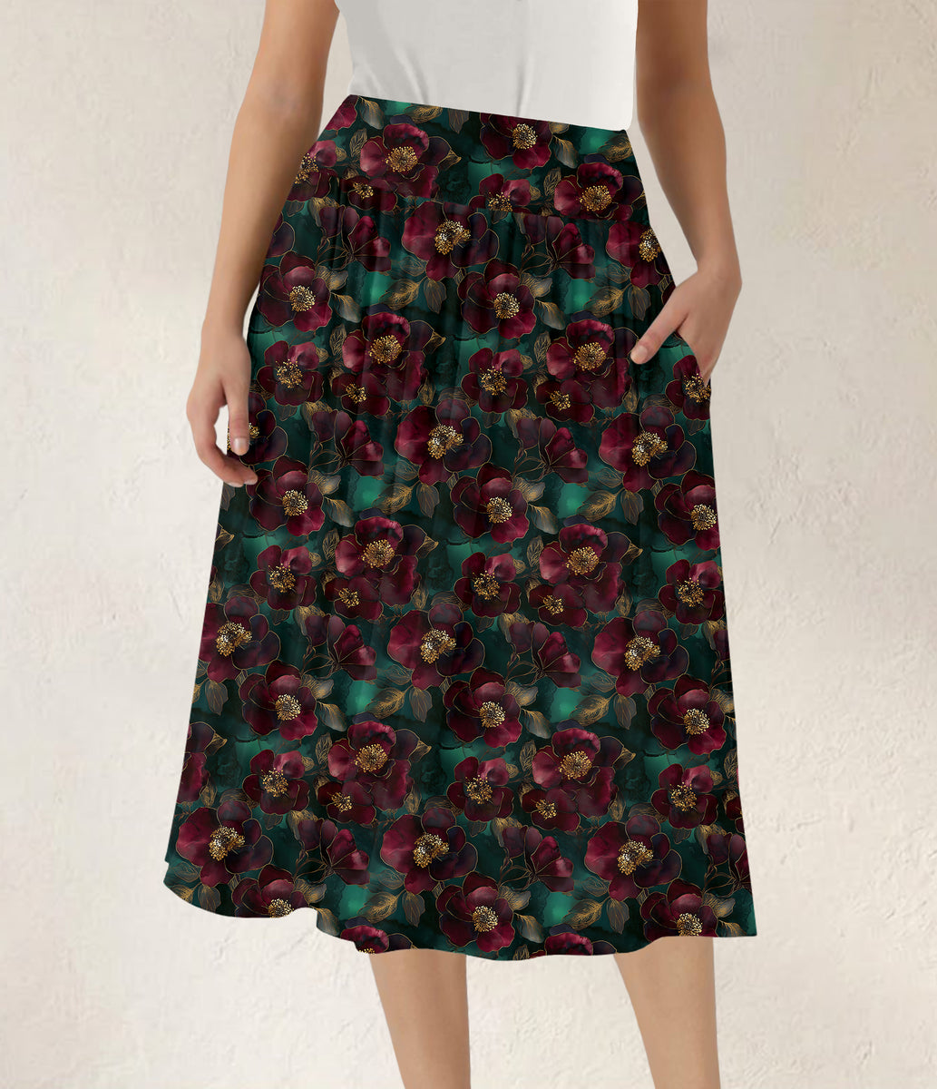Alcohol Ink Burgundy Swing Skirt with Pockets (ready to ship) – Arrow ...